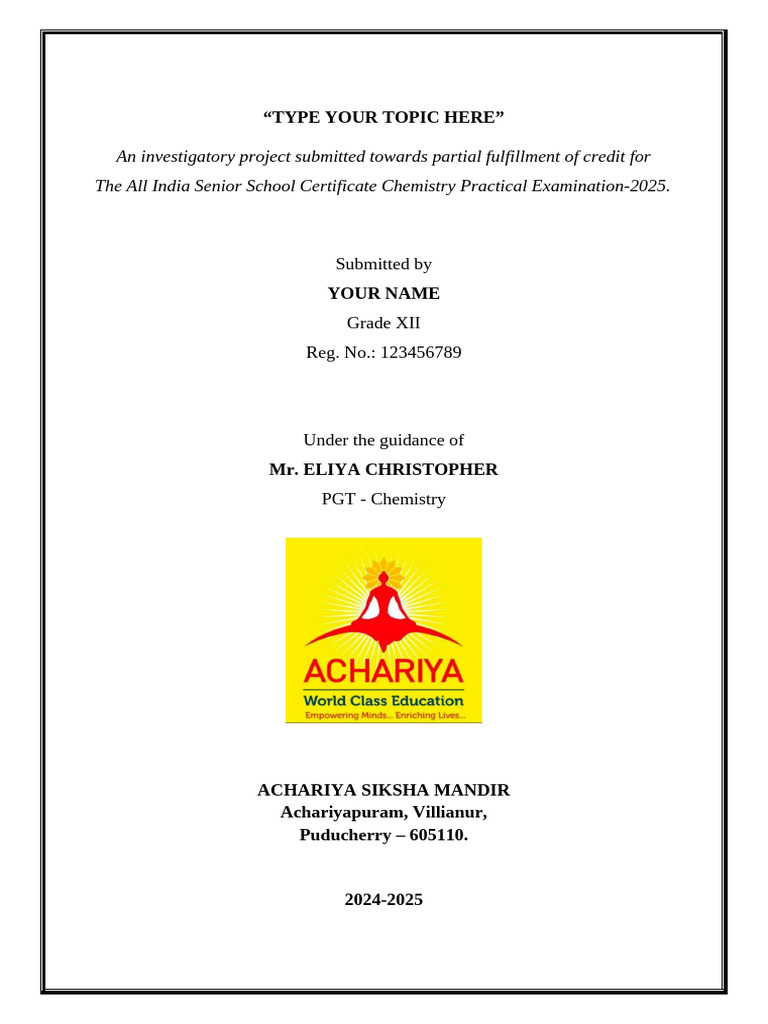Chemistry Project Front Page | PDF | Educational Stages
