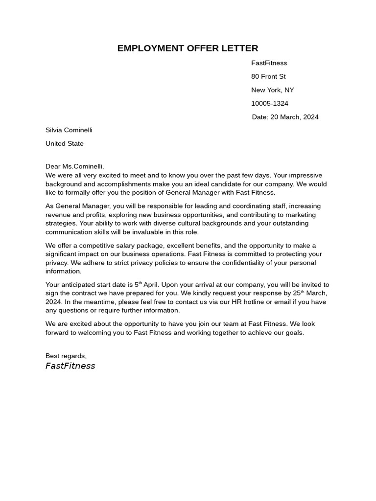 Employment Offer Letter | PDF