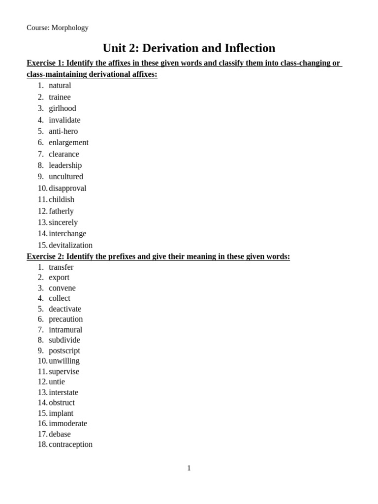 Unit 2 - Derivation and Inflection | PDF | Morphology | Syntactic Relationships