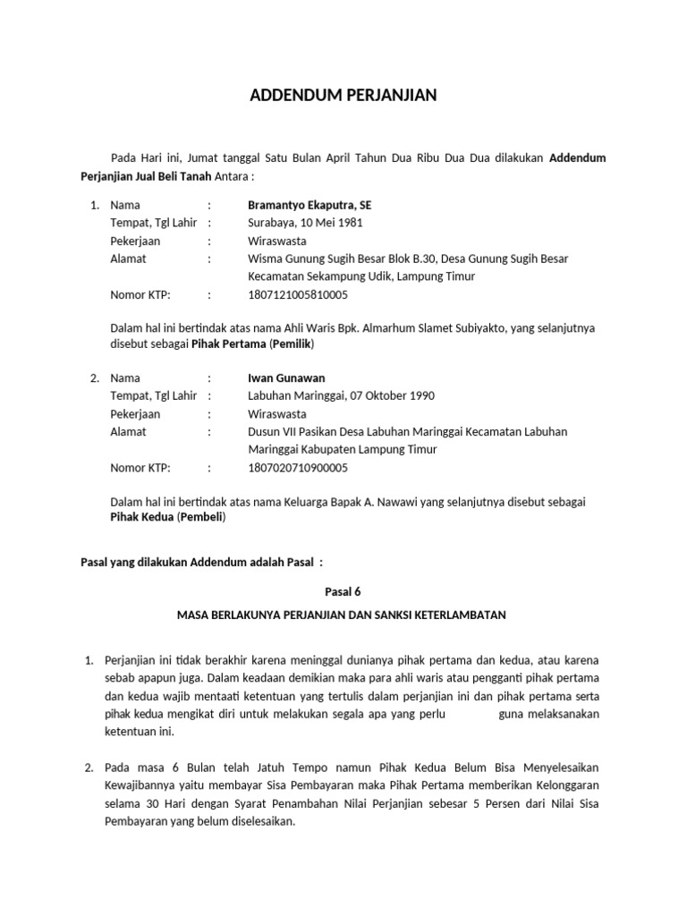 ADDENDUM PERJANJIAN | PDF