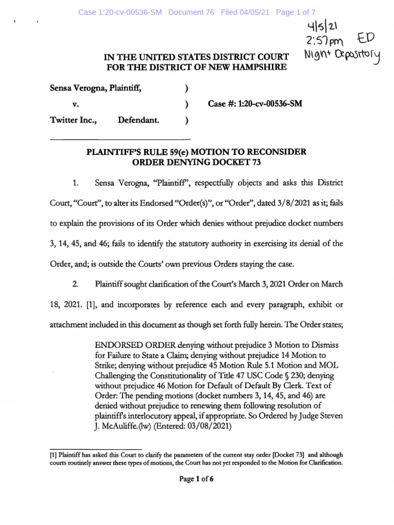 Motion to Reconsider Court Order | PDF | Prejudice (Legal Term ...
