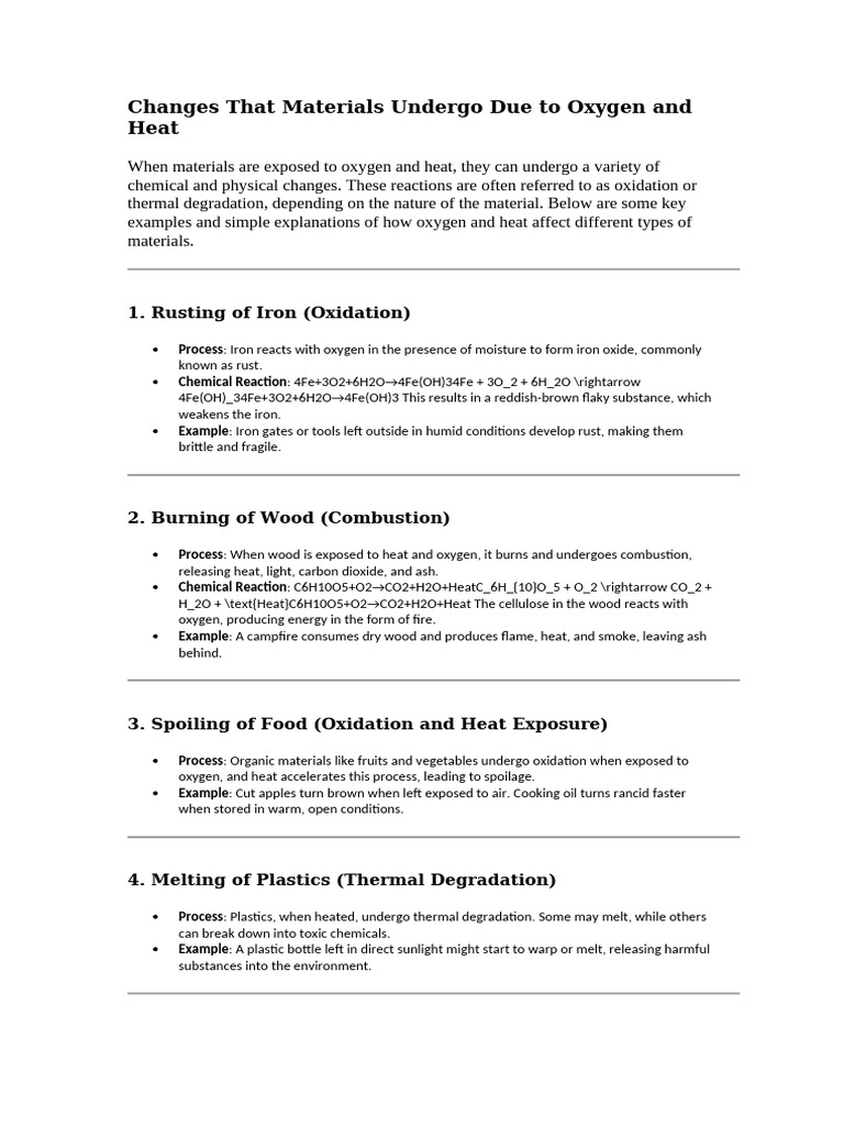 Changes That Materials Undergo Due To Oxygen and H | PDF | Combustion ...