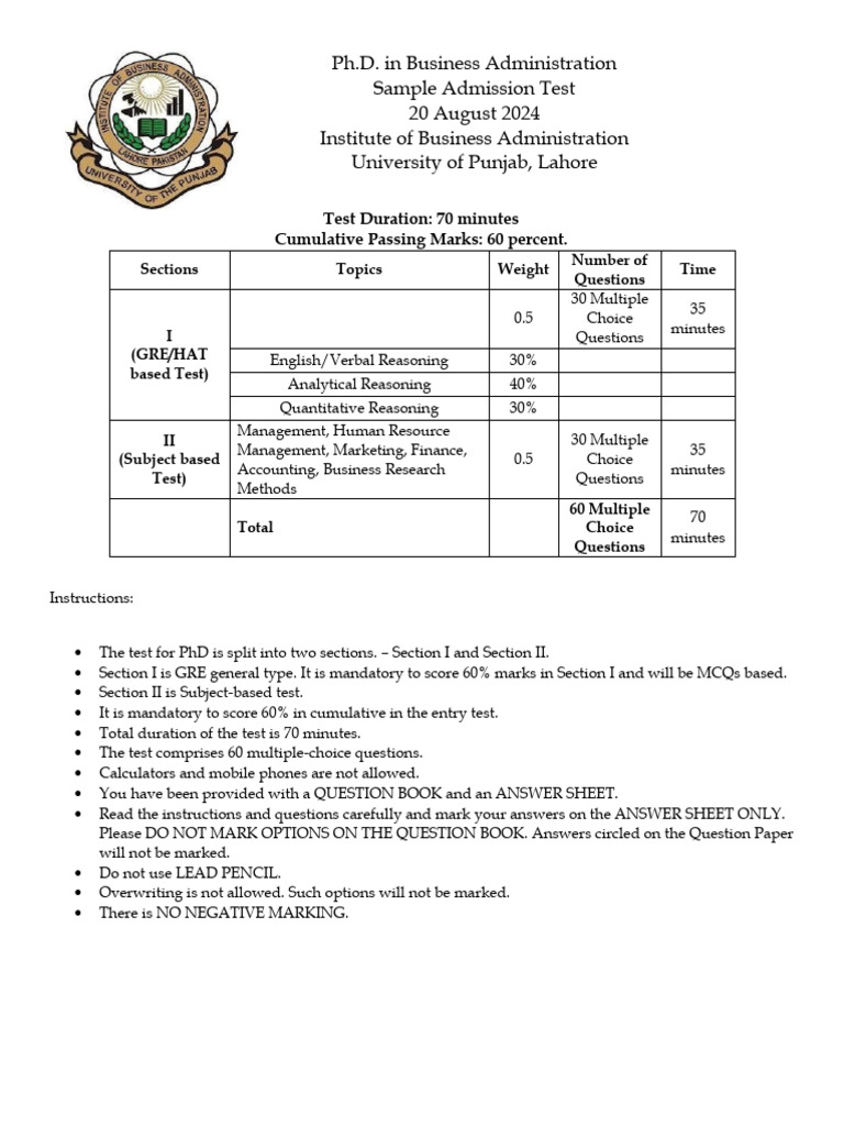 PhD Business Admin Admission Test Guide | PDF | Bonds (Finance ...