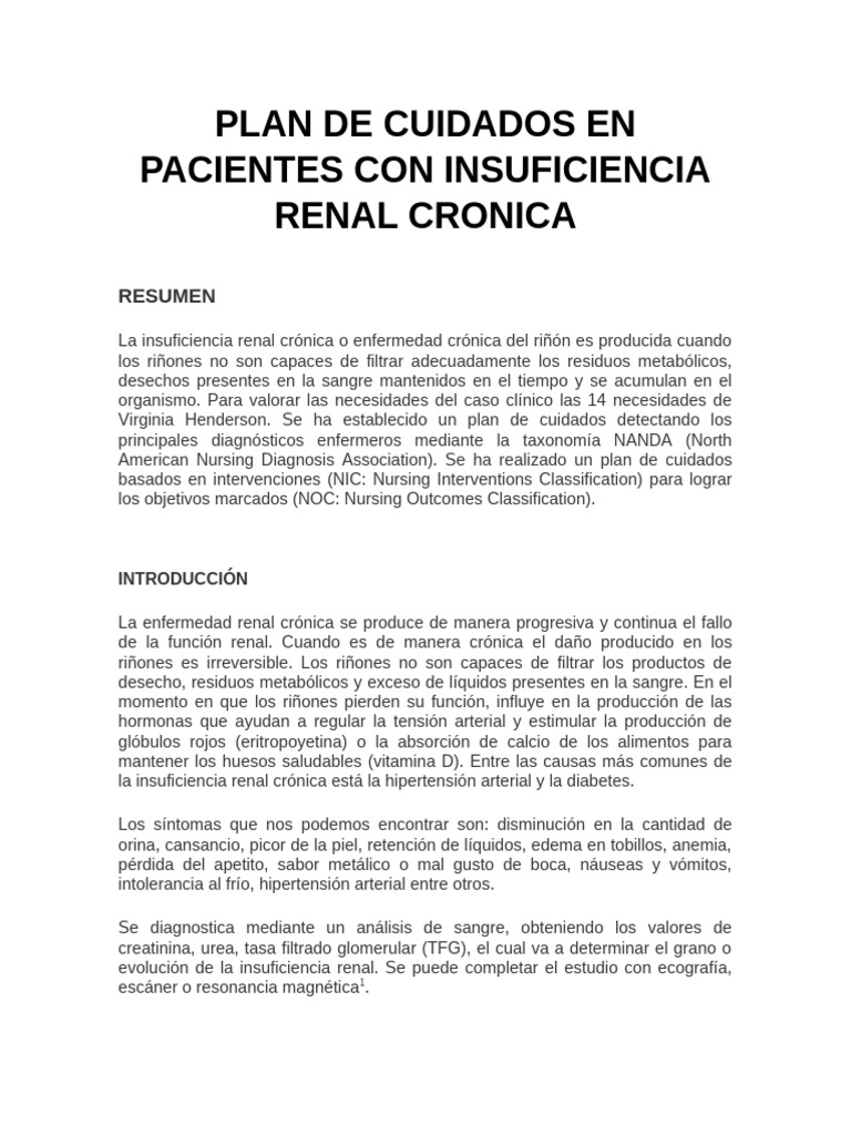 Cuidados de Enfermería en IRC | PDF | Enfermedad renal crónica | Riñón