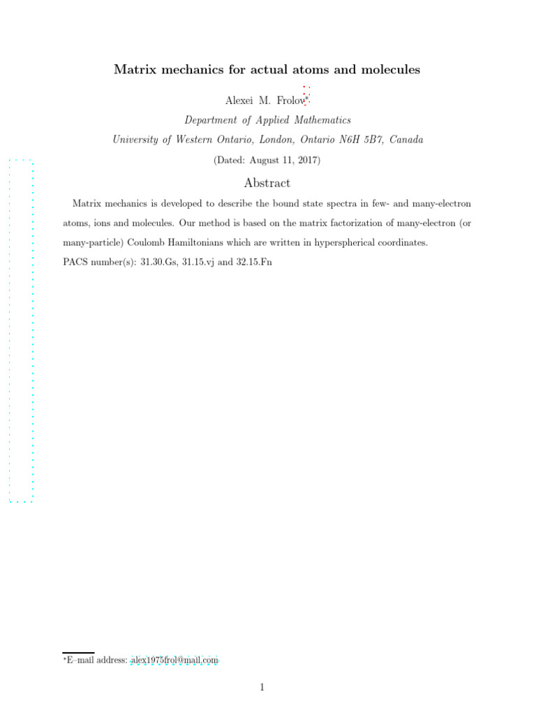 Matrix Mechanics For Actual Atoms and Molecules | PDF | Electron ...