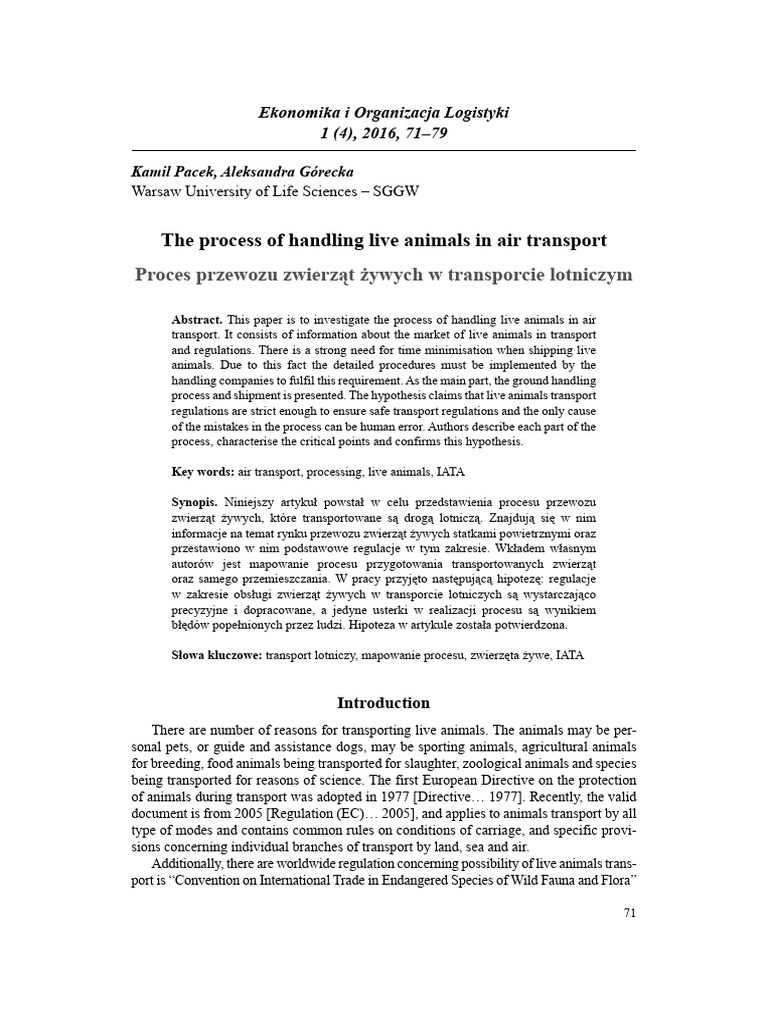 The Process of Handling Live Animal | PDF | Transport | Cargo