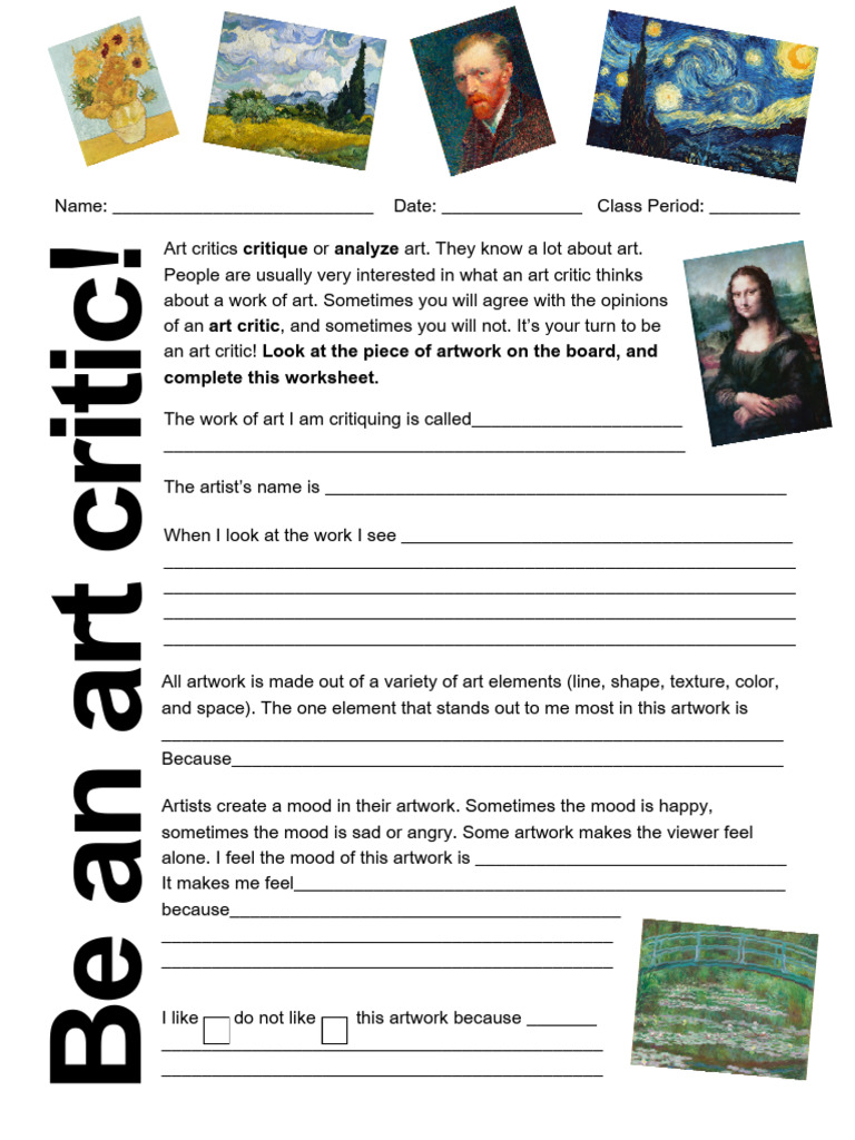 Art Critique Worksheet for Students | PDF