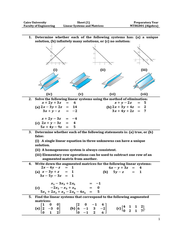 Sheet1_LinearSystemsAndMatrices | PDF | System Of Linear Equations | Matrix (Mathematics)