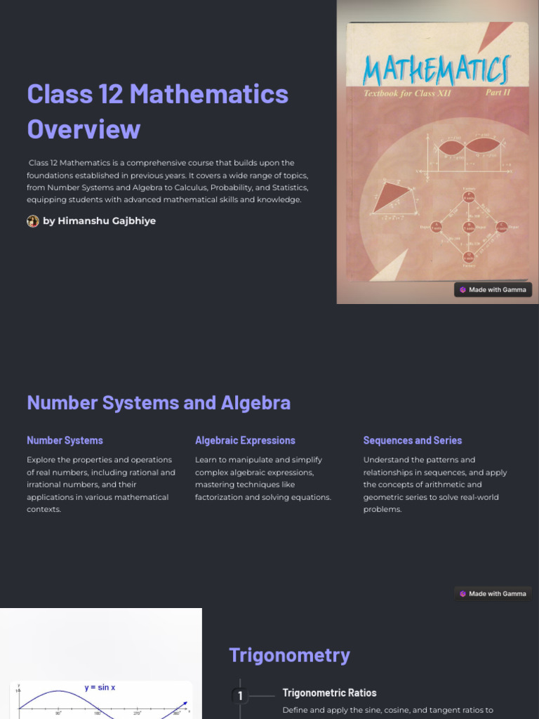 Class 12 Mathematics Overview | PDF | Trigonometric Functions ...