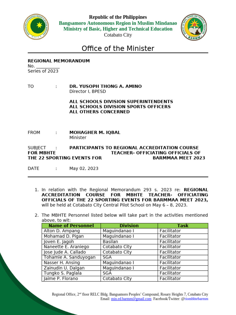 MBHTE BARMMAA 2023 Accreditation Course | PDF | Mindanao | Philippines