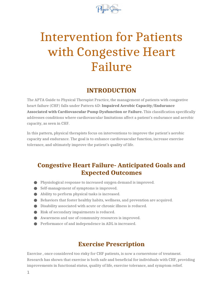 Intervention For Patients With Congestive Heart Failure - Physio Source ...