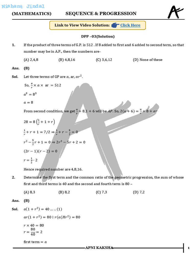 DPP 03 Video Solution Sequence & Progression NJ 247 | PDF | Discrete Mathematics | Number Theory