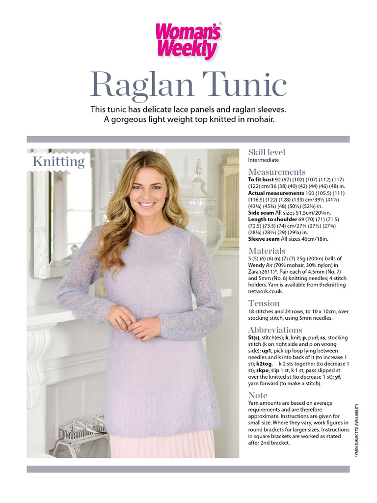 Wwp0107 - Women S Raglan Lace Tunic Knitting Pattern 1 | PDF | Knitting ...