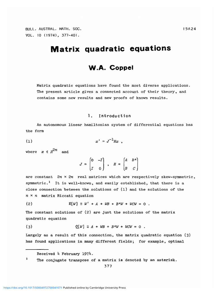 Matrix Quadratic Equations | PDF | Eigenvalues And Eigenvectors | Matrix (Mathematics)