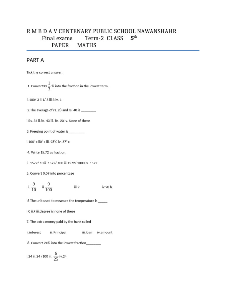 Class 5TH Paper Maths Half Yearly | PDF | Triangle | Euclidean Plane ...