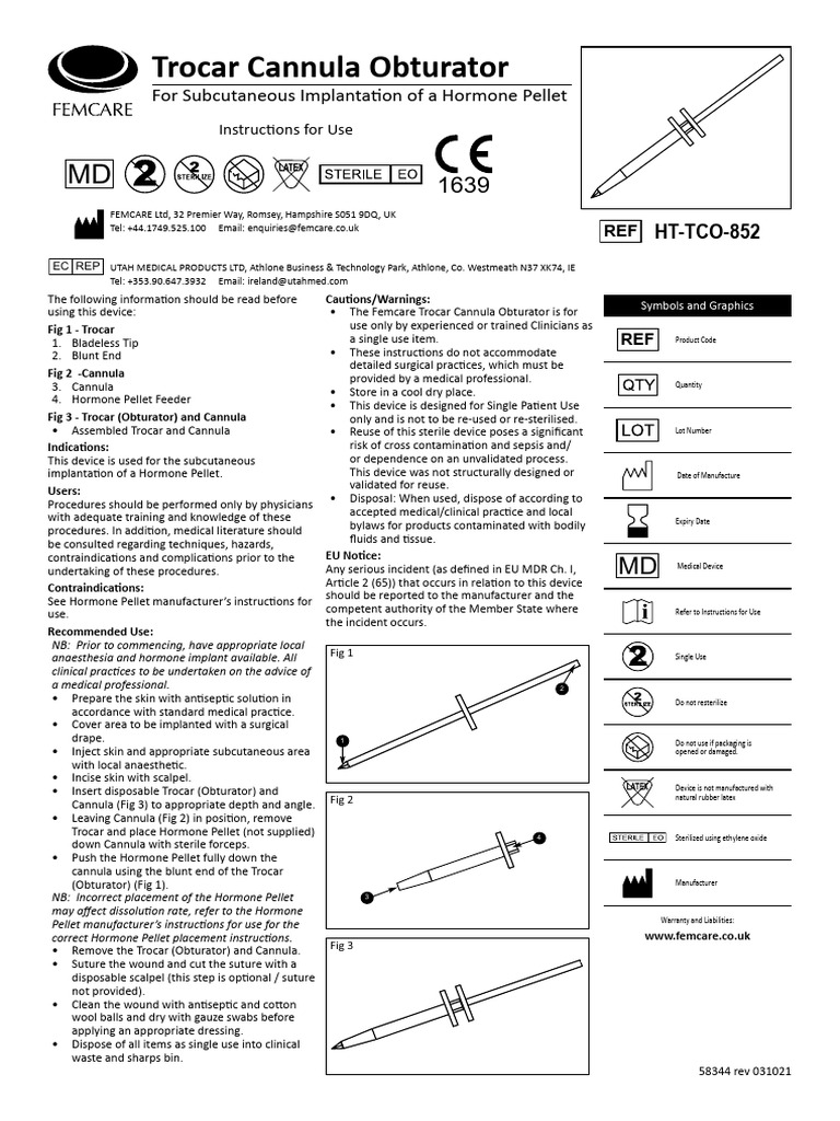 RT01-047 IFU For TROCAR CANNULA OBTURATOR | PDF | Medical Specialties ...