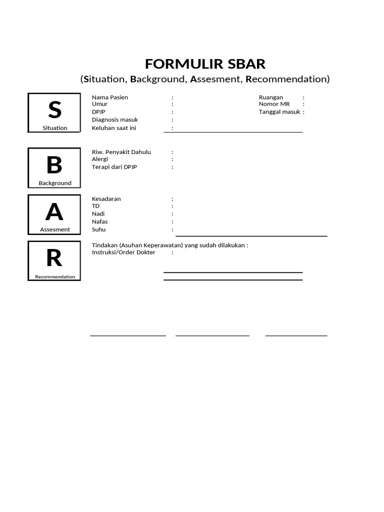 Form Sbar Tbak | PDF