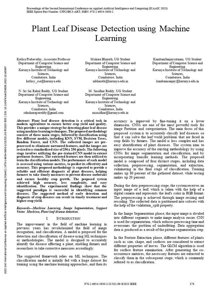 Plant Leaf Disease Detection Using Machine Learning | PDF | Machine ...