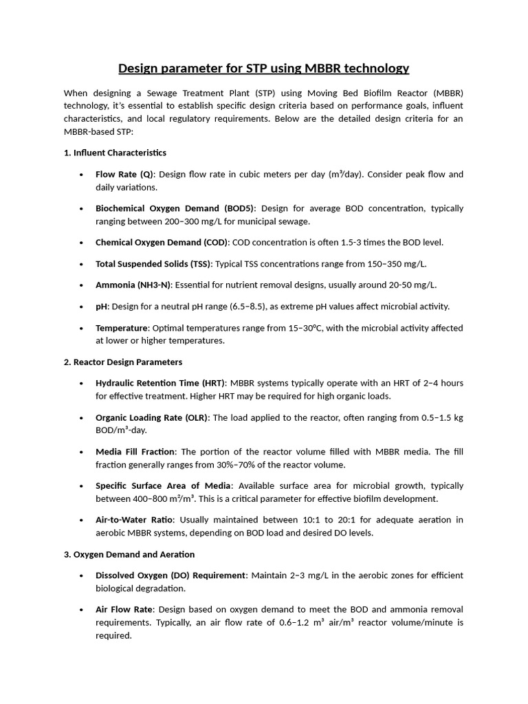 MBBR STP Design Parameters Guide | PDF | Sewage | Environmental Issues With Water