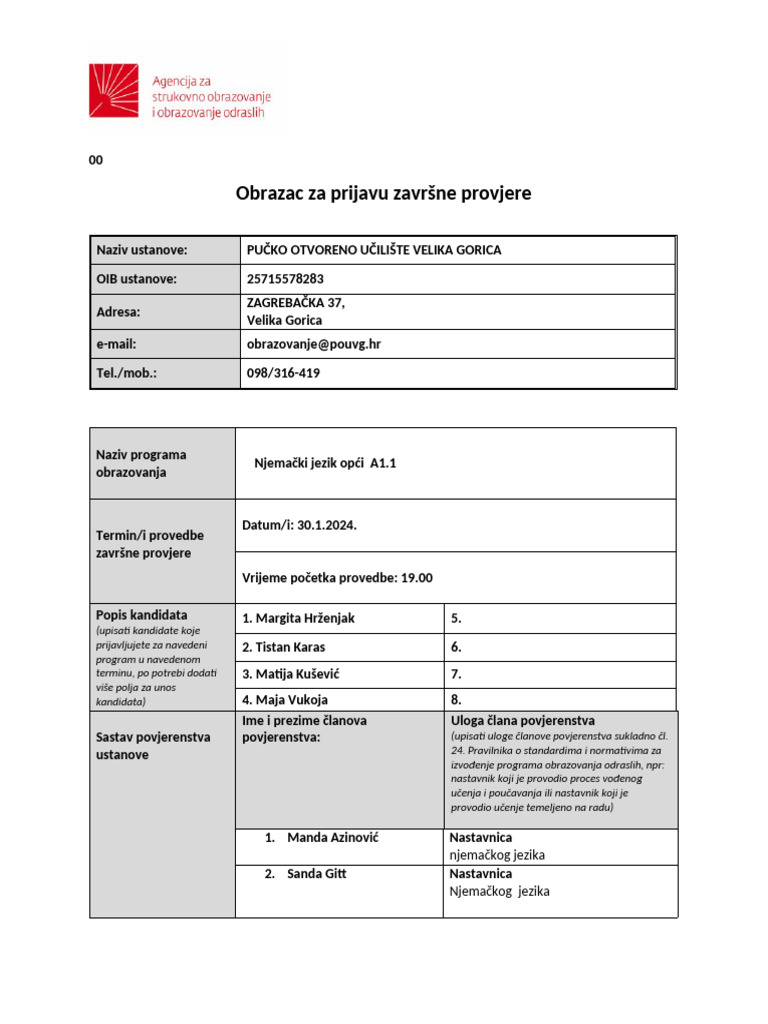 Obrazac-Za-Prijavu-Zavrsne-Provjere 1 | PDF