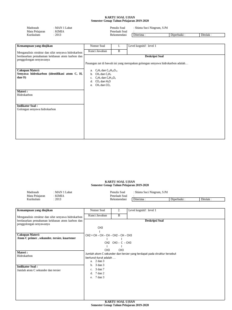 Kartu Soal Kimia XI IPA | PDF