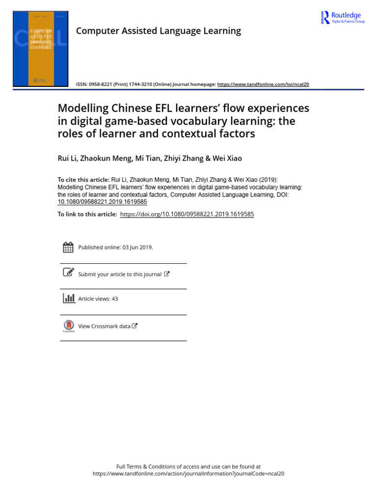 Modelling Chinese EFL Learners' Flow Experiences in Digital Game-Based ...
