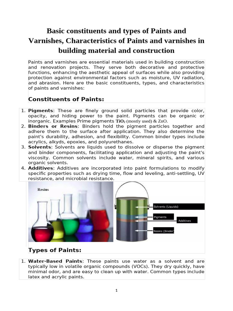 Basic constituents and types of Paints and Varnishes | PDF | Varnish ...