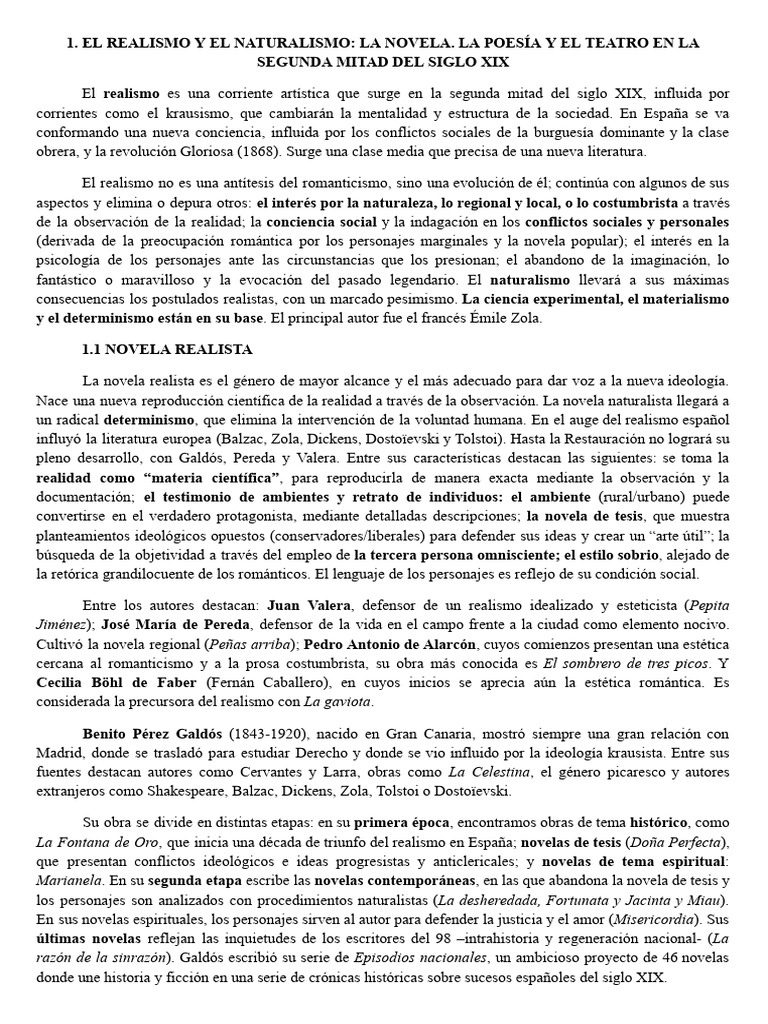 El Realismo y El Naturalismo - La Novela. La Poesía y El Teatro en La Segunda Mitad Del Siglo ...