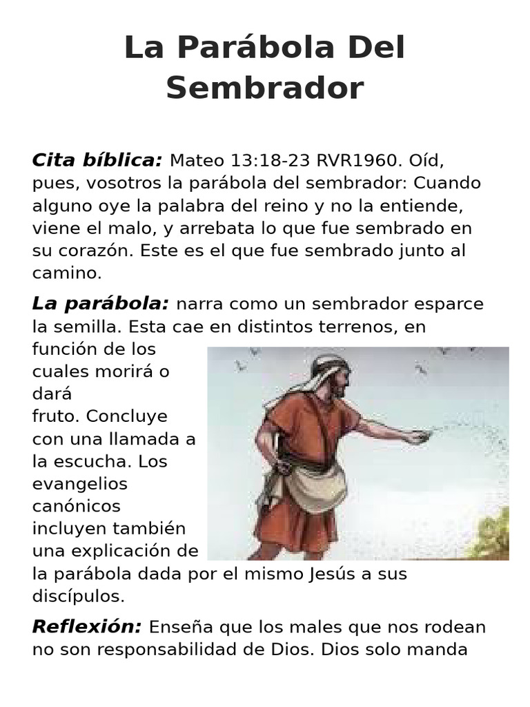 La Parábola Del Sembrador | PDF | Parábolas de Jesús | Episodios del ...