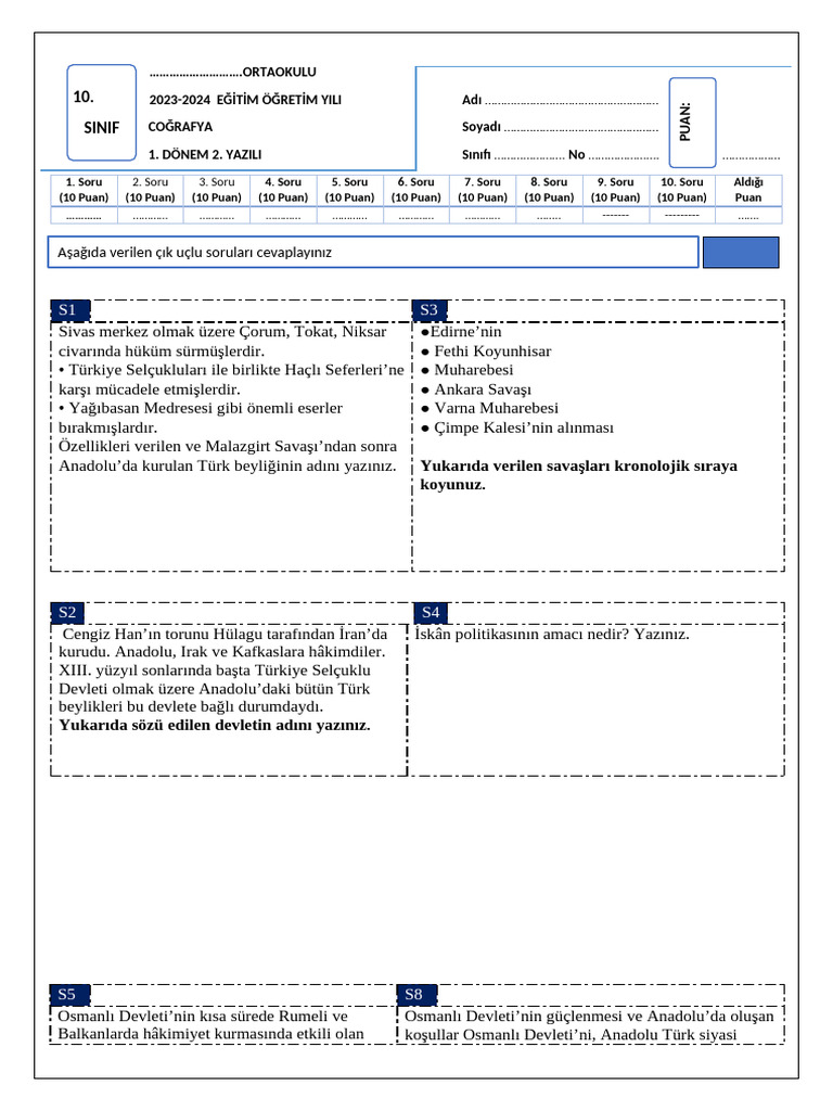 10 Sinif Tarih Sorubak Com 1d2y DNo cigliNTR Kyt 60009082 | PDF