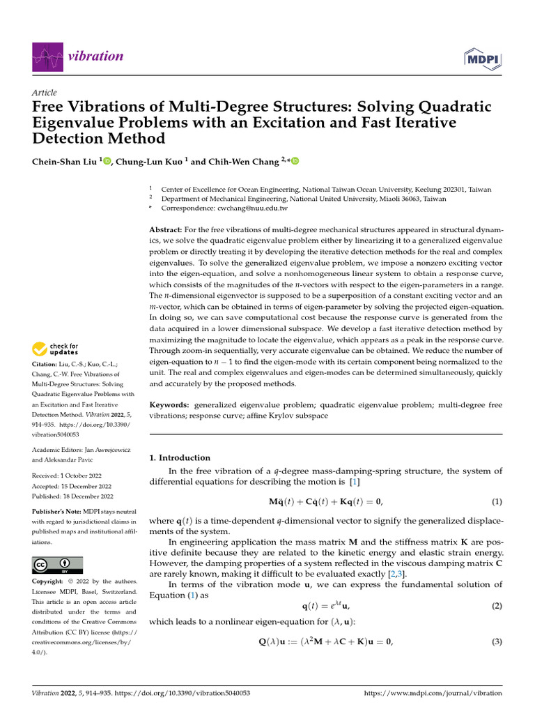 Vibration 05 00053 v2 | PDF | Eigenvalues And Eigenvectors | Matrix ...