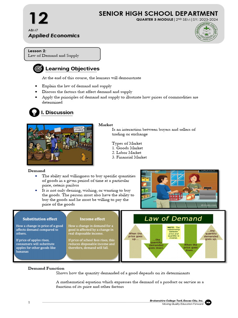 Applied Economics Lesson 2 Law of Demand and Supply | PDF | Demand ...