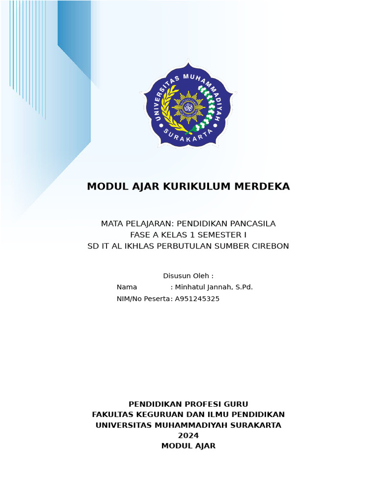 Modul Ajar PP KLS 1 | PDF