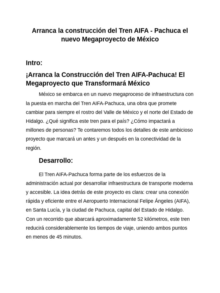 Arranca La Construcción Del Tren AIFA | PDF | Transporte | Tren