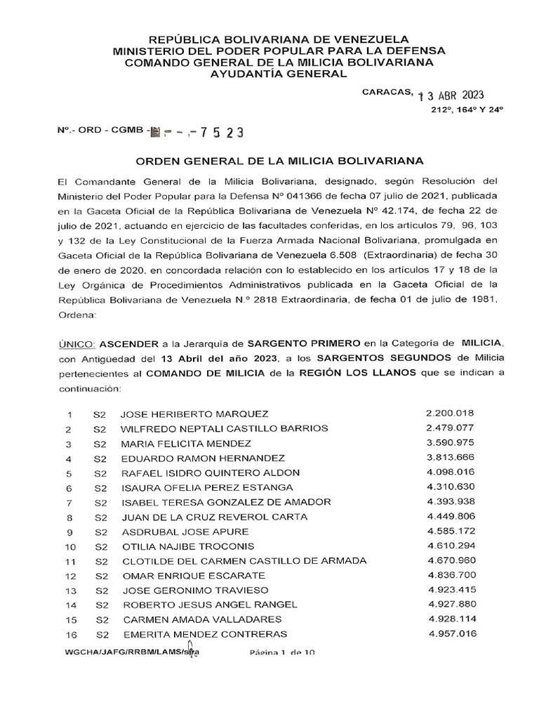 Orden Gral Los Llanos Sargento Primero | PDF
