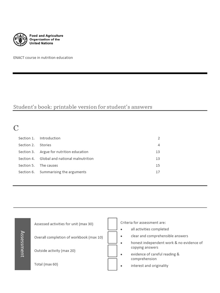 ENACT-1 Printable Workbook | PDF | Malnutrition | Diet (Nutrition)
