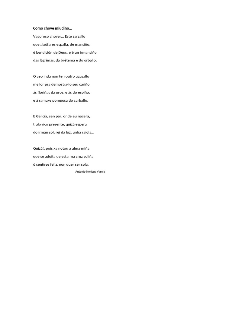 Como Chove Miudiño (Noriega Varela) | PDF