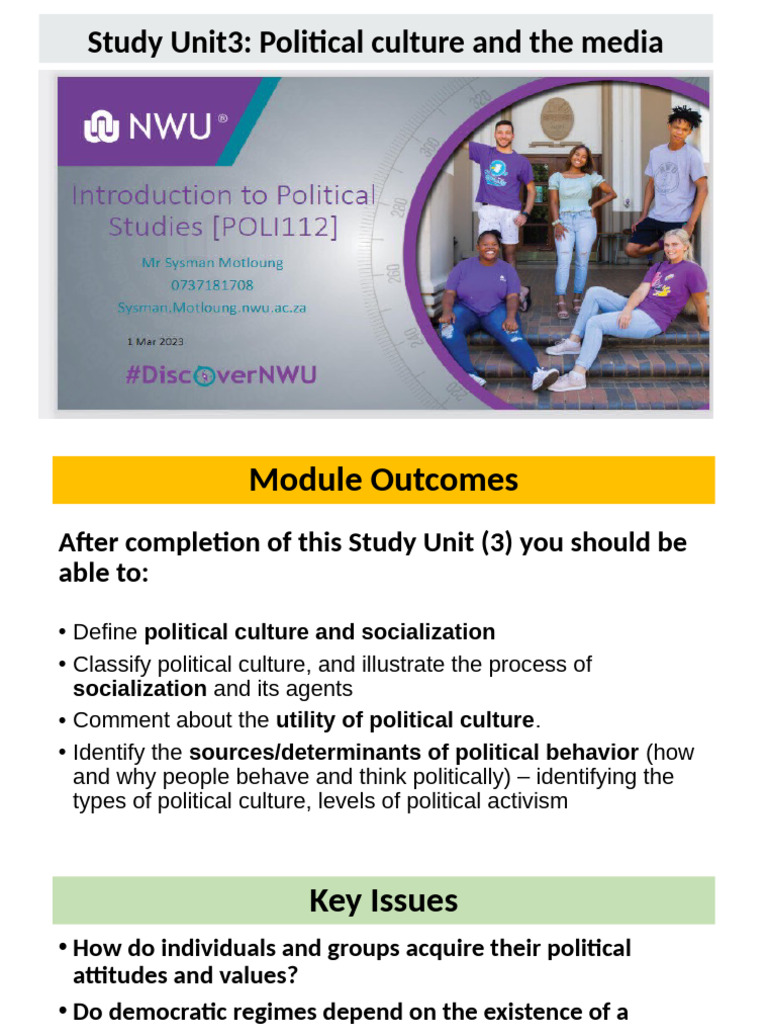 Lecture 3 STUDY UNIT 3 Political Culture and the Media | PDF | Marxism ...