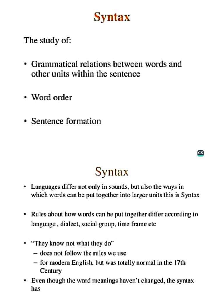 Notes On Syntax | PDF