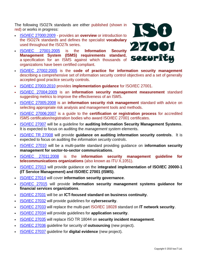ISO27k Standards Listing | PDF | Information Security | Risk Management