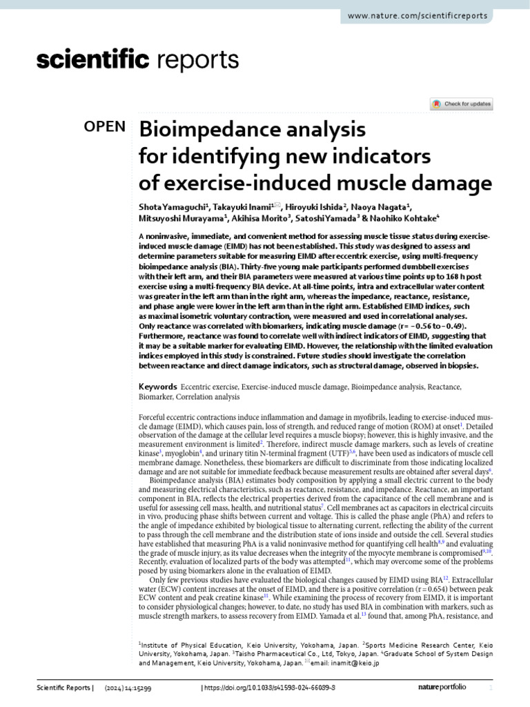 Bioimpedance Analysis For Identifying New Indicators of Exercise Induced Muscle Damage | PDF ...