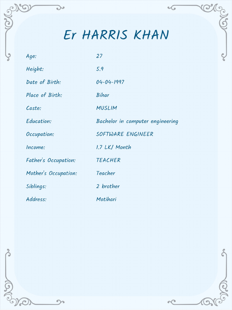 Er HARRIS KHAN's Biodata | PDF