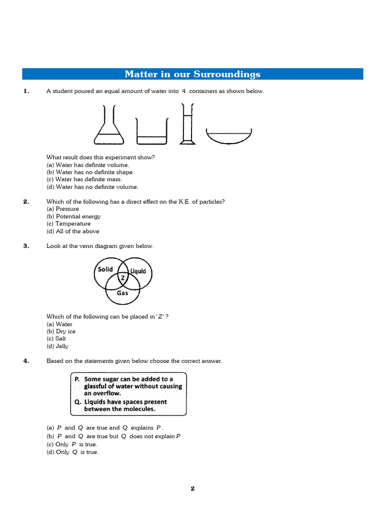 Class 9 MCQs on Matter in Surroundings | PDF | Gases | Liquids