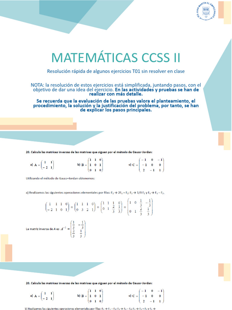 T01 Resolución rápida de algunos ejercicios | PDF