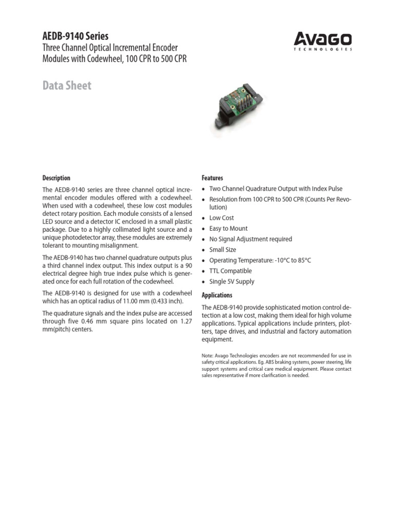 AEDB-9140 Optical Incremental Encoder | PDF | Detector (Radio) | Phase ...