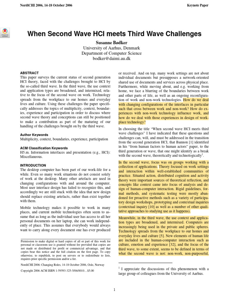 Week02 Bodker 2006 Third Wave | PDF | Human–Computer Interaction | User Interface