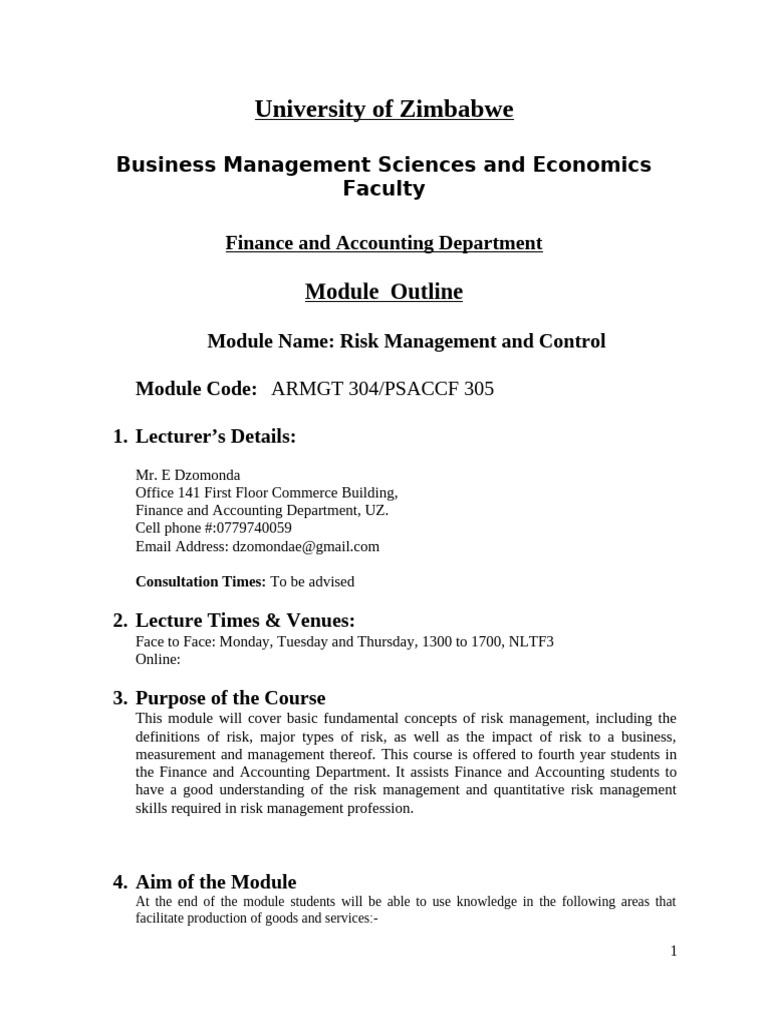 Risk Management & Control Module Outline | PDF | Greeks (Finance) | Risk