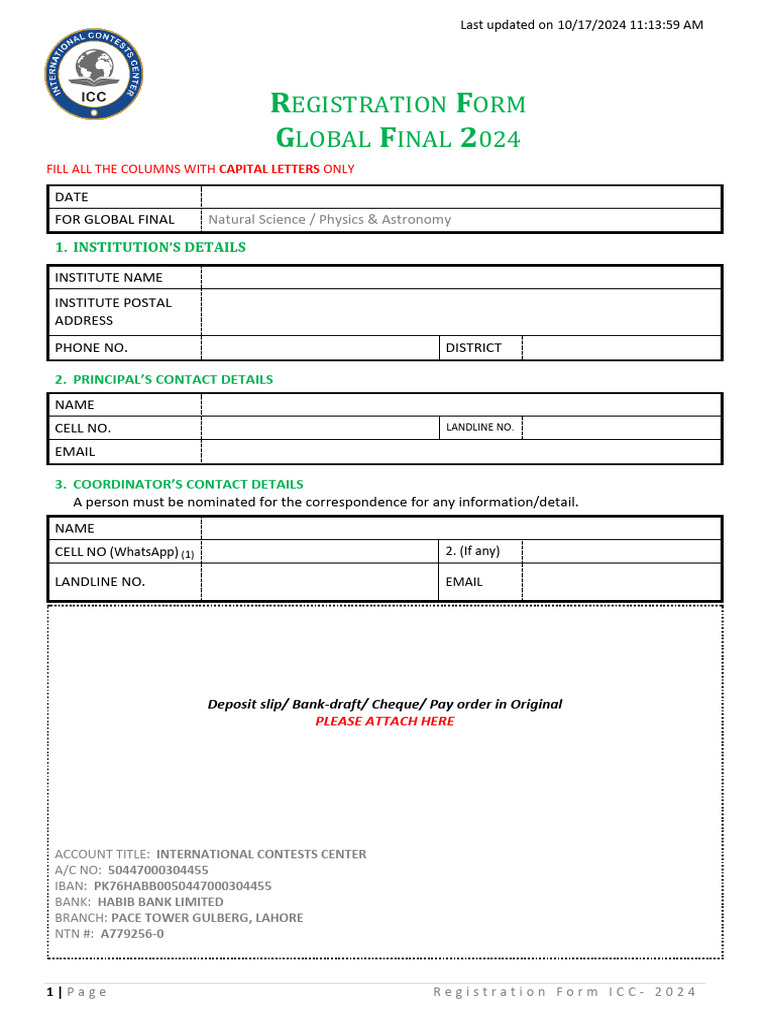 Copernicus Olympiad 2024 Registration Form | PDF
