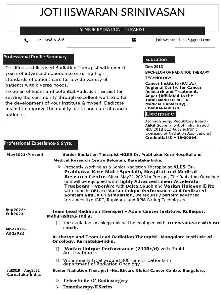 Joe RTT CV | PDF | Radiation Therapy | Clinical Medicine