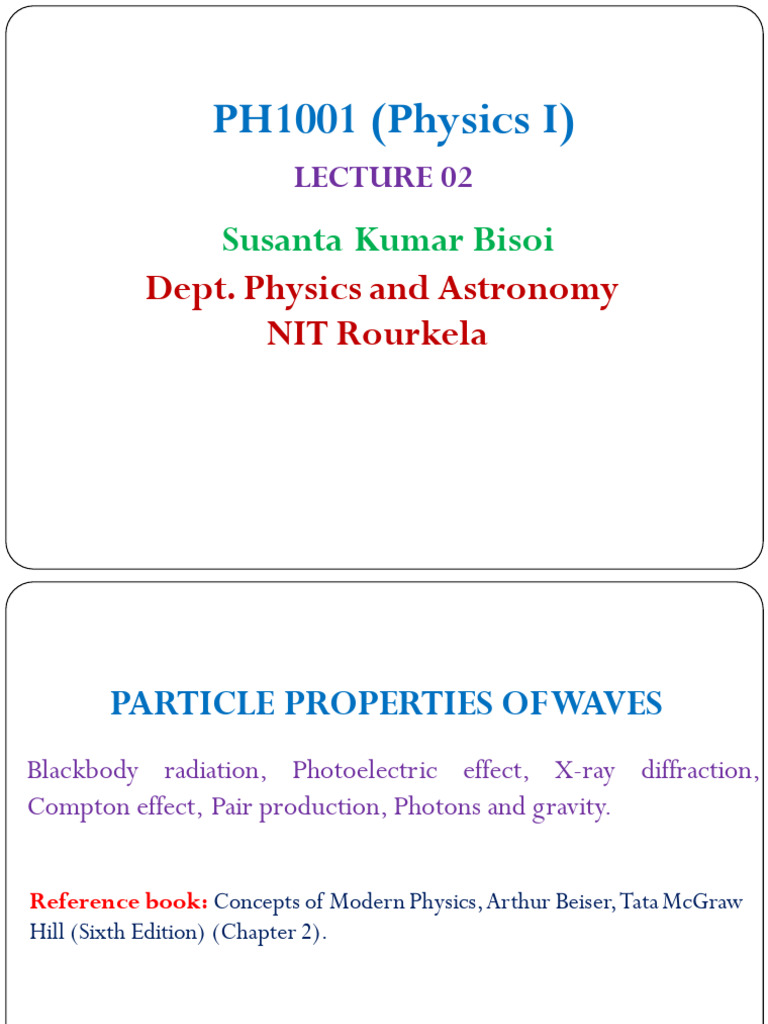 Lect 02 PH1001 SKBisoi | PDF | Photoelectric Effect | Photon